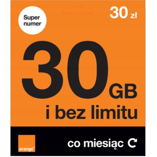 ORANGE INTERNET NA KARTĘ 30GB + bez limitu 31dni - 12622784355 - oficjalne archiwum Allegro