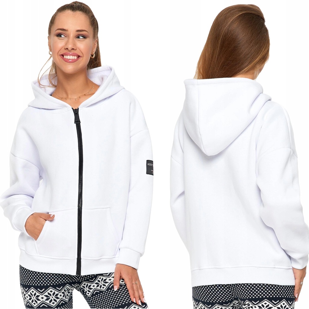 BLUZA DAMSKA ROZPINANA CIEPŁA DRESOWA BAWEŁNIANA BIAŁA MORAJ R. XL ...