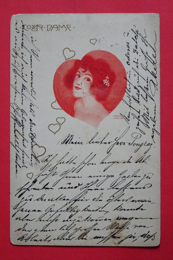 sygnowana; Carl JOZSA #DA741# długi adres, wytłaczana, secesja, Dama ...