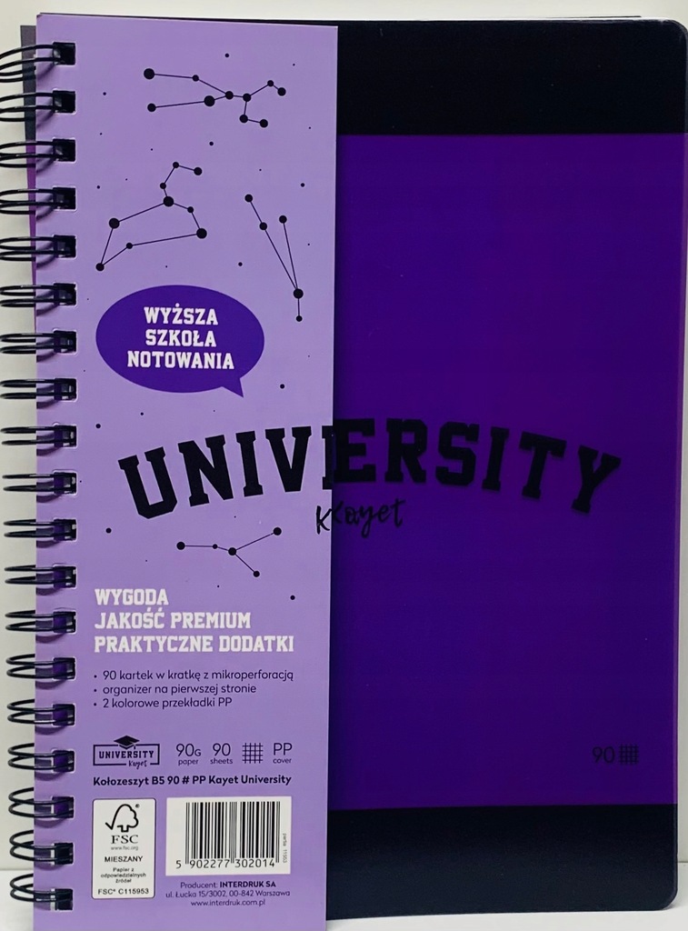 KOŁOZESZYT B5 90 KARTEK KRATKA UNIVERSITY KAYET - 11858532429 ...