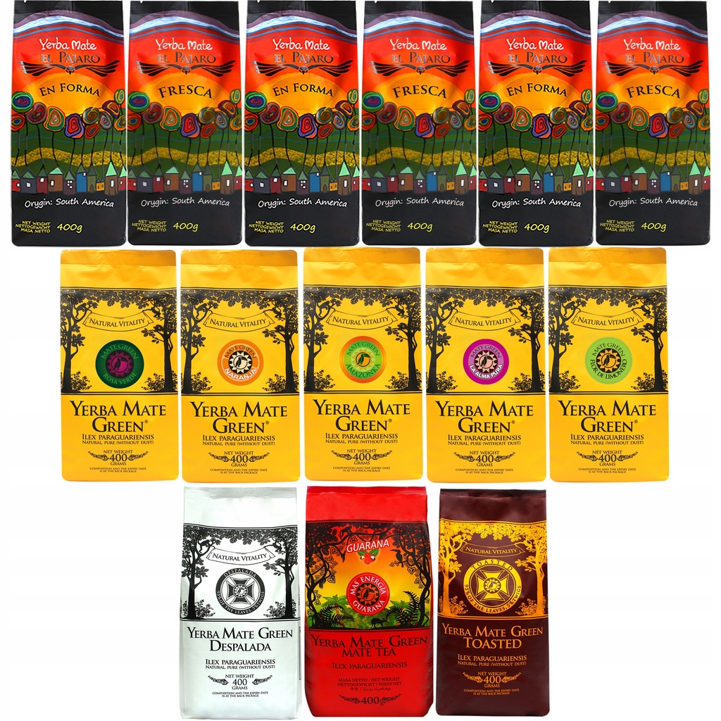 Zestaw Yerba Mate Green El Pajaro 14x 400g 5,6 kg - 8900137219 - oficjalne archiwum Allegro
