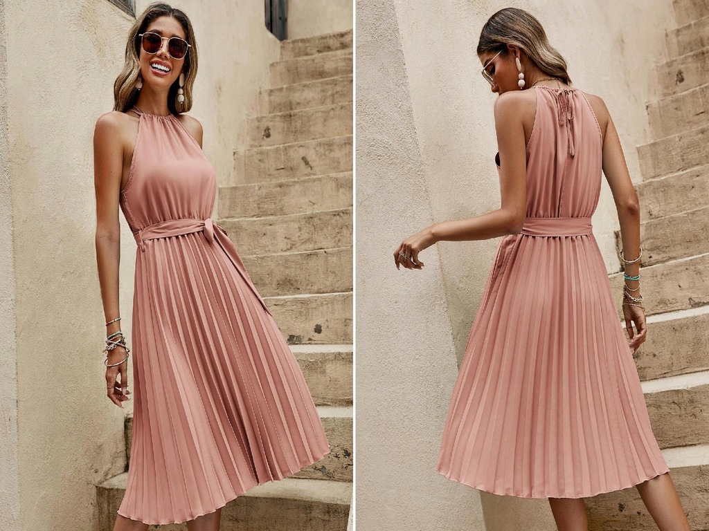 I01R46 SUKIENKA PLISOWANA MIDI RÓŻOWA SHEIN 36 - 13669561360 - oficjalne archiwum Allegro