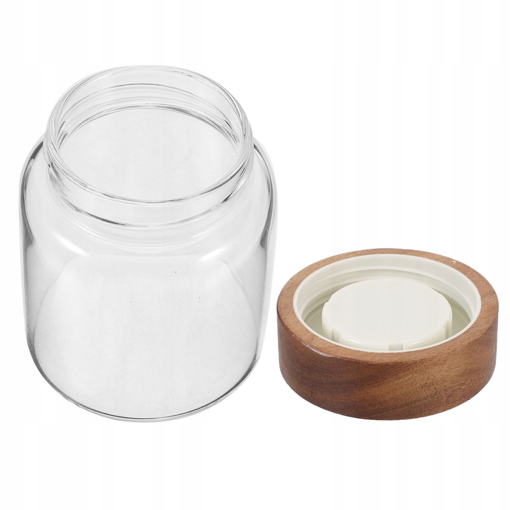 GLASS FOOD STORAGE CAN WOOD LID JAR AIRTIGHT TANK - 14359762690 ...