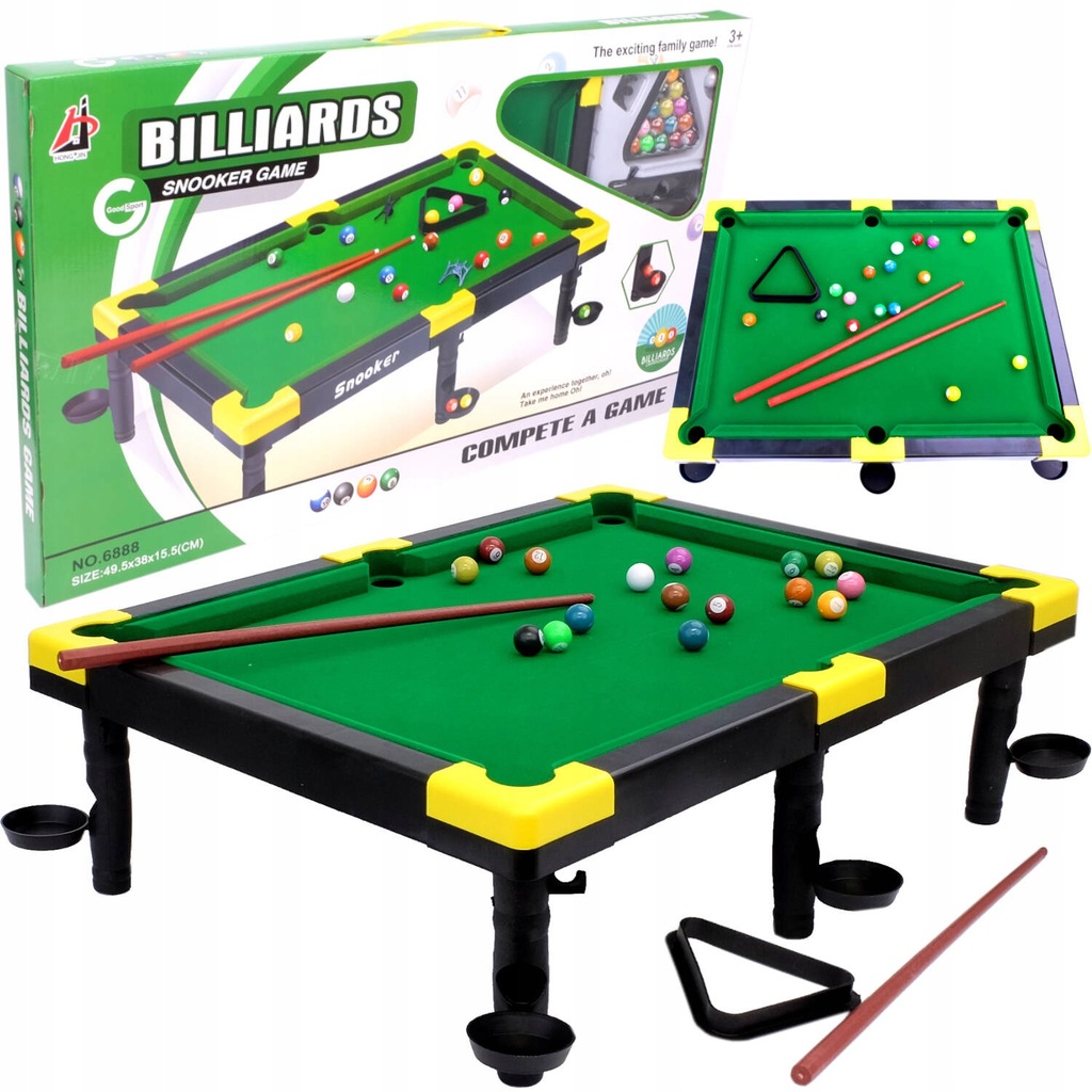 BILARD STÓŁ BILARDOWY DLA DZIECI 2 KIJE Kule Trójkąt ZESTAW SNOOKER ...