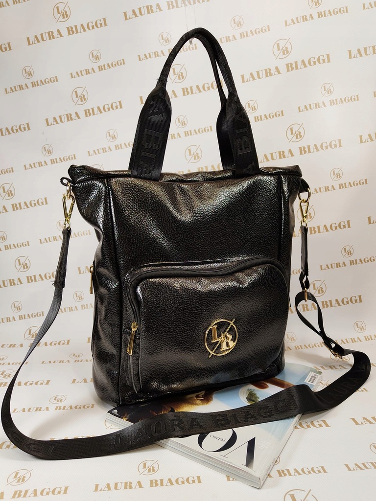 Torebka damska Laura Biaggi, shopper, czarna, A4 - 11655584312 - oficjalne archiwum Allegro