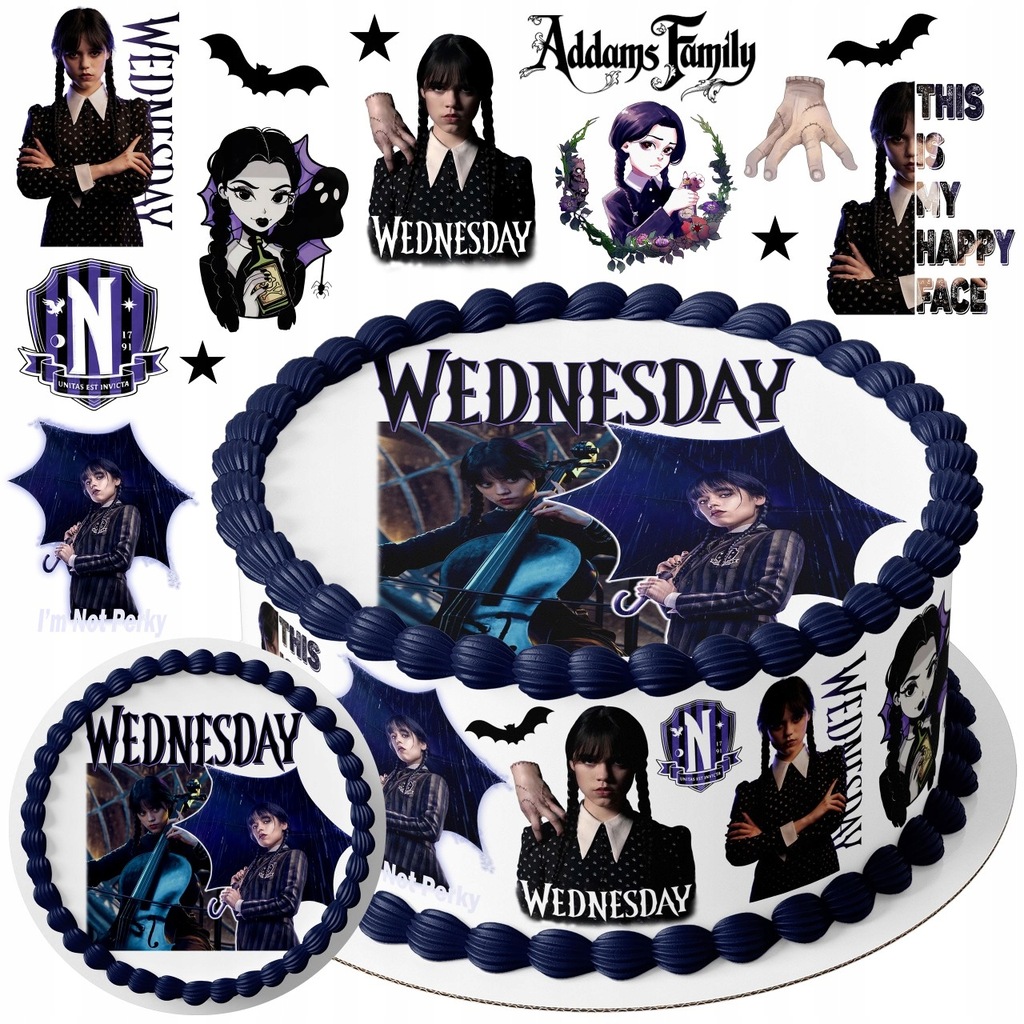 OPŁATEK NA TORT WEDNESDAY + POSTACIE I NAPIS IMIĘ - 14170756251 ...