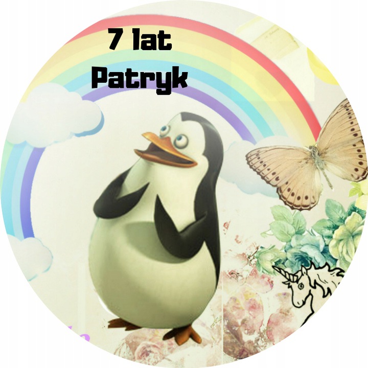 Opłatek na tort Pingwin tęcza bajka GRATIS+NAPIS - 9947983668 ...