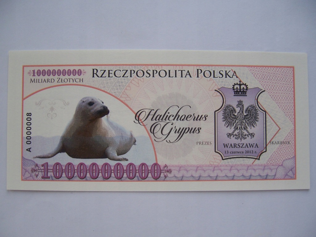 Miliard złotych Foka Szara seria A 0000008. - 13044808285 - oficjalne ...