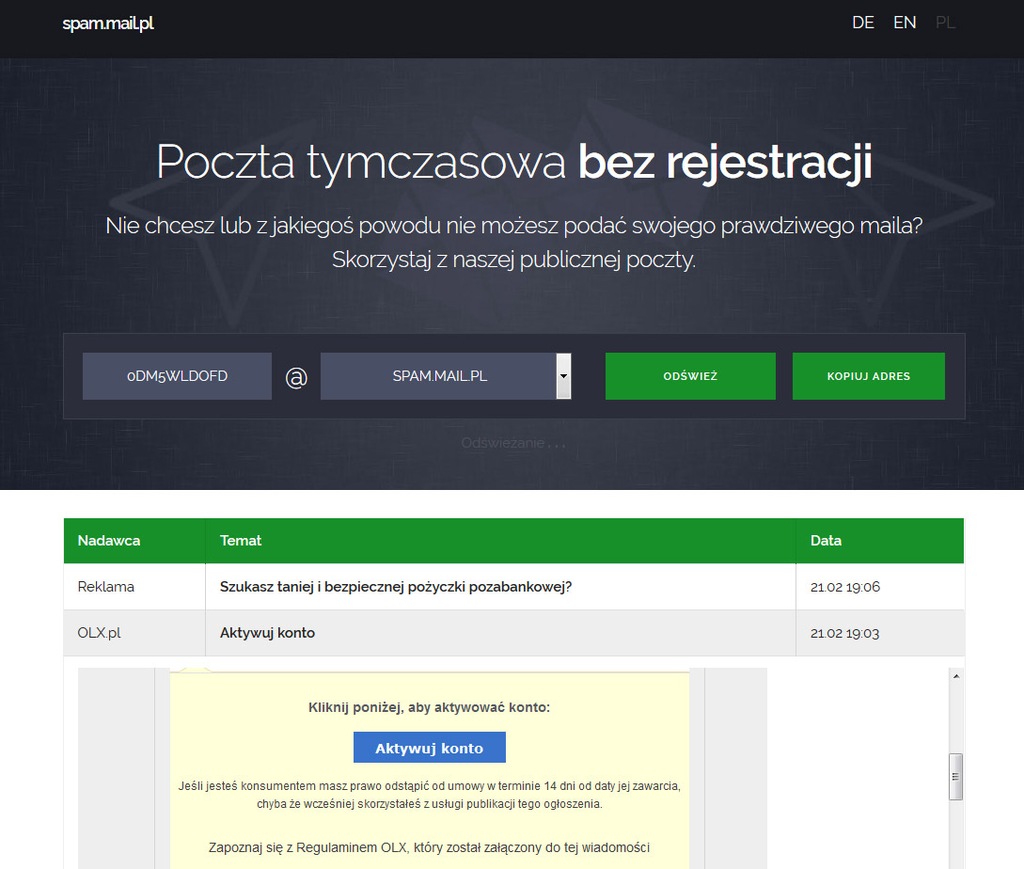 Spam.mail.pl tymczasowe adresy email gotowy serwis - 7201568450 ...