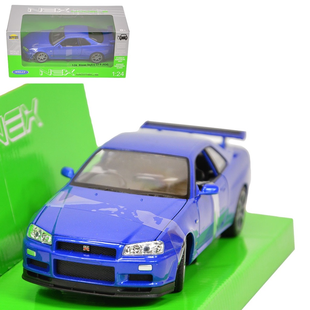 MODEL AUTA 1:24 WELLY NISSAN SKYLINE GT-R R34 BLUE - 14391162495 ...