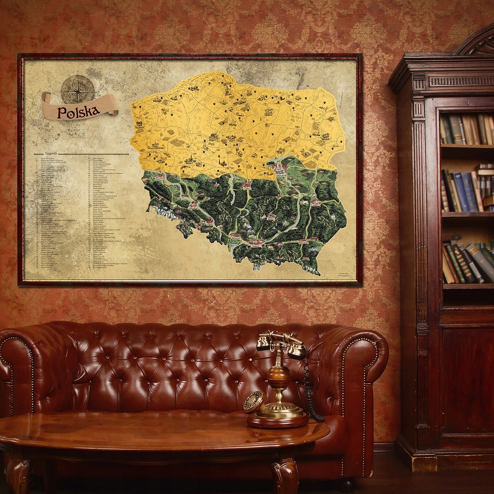 MAPA ZDRAPKA POLSKI Złota Deluxe DUŻA 90x60 cm - 8931564297 - oficjalne ...