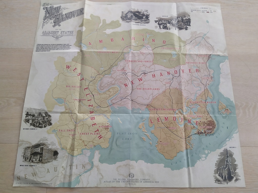 Red Dead Redemption 2 - KOLEKCJONERSKA MAPA - DWUSTRONNA - NEW HANOVER ...