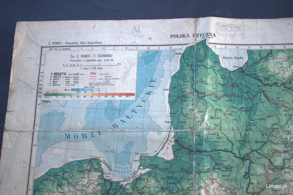 POLSKA II RP MAPA FIZYCZNA 1932 ROMER SZUMAŃSKI - 12473952603 ...
