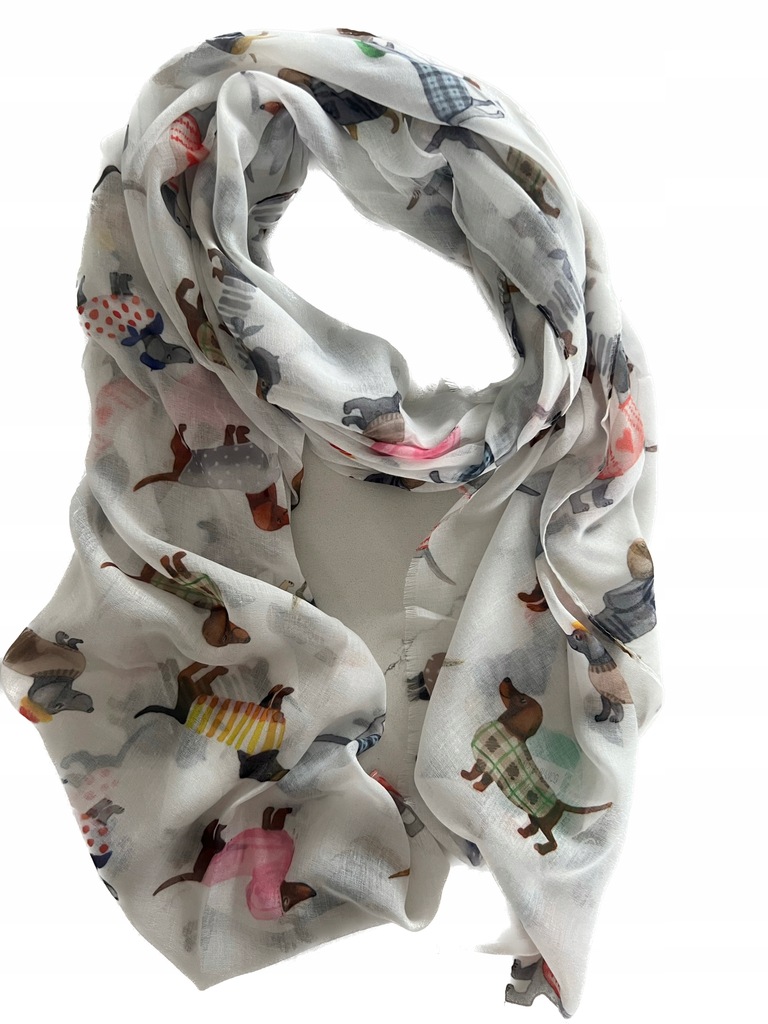 Szalik damski szal apaszka psy pieski wzory długi duzy cienki kolorowy - 15224592028 - oficjalne ...