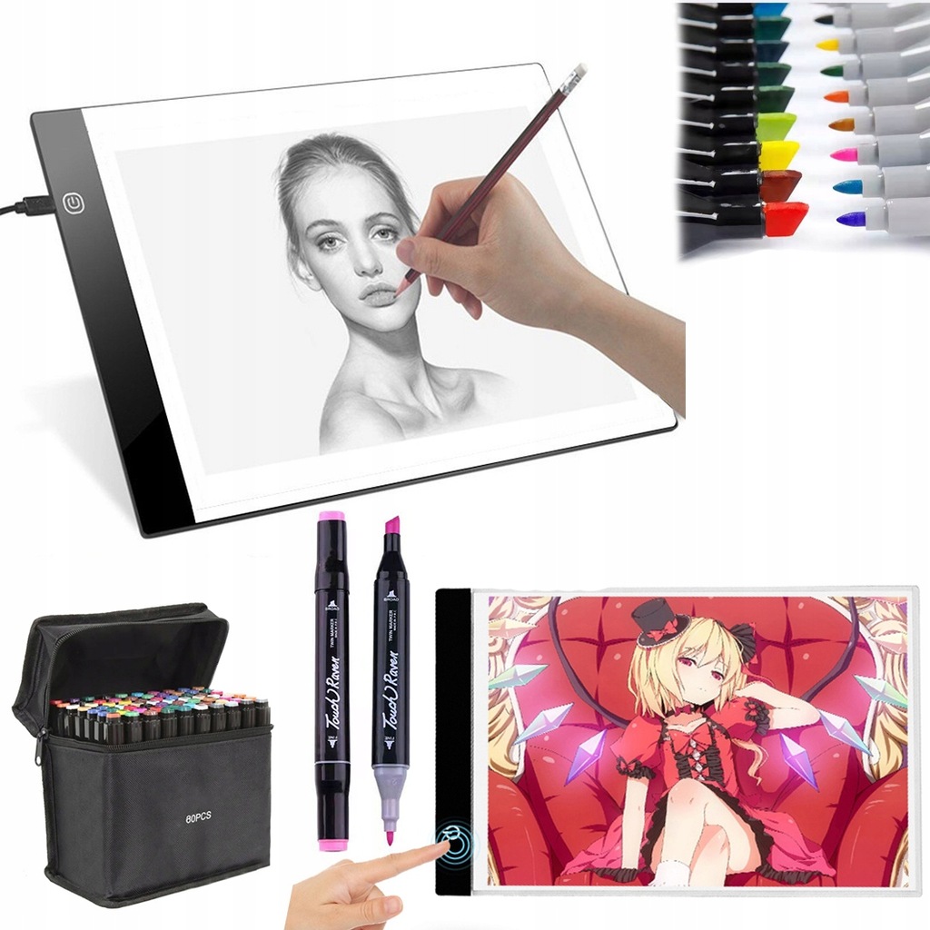 KREŚLANKA DESKA DO RYSOWANIA + ZESTAW 80 MARKERÓW - 13339727034 ...