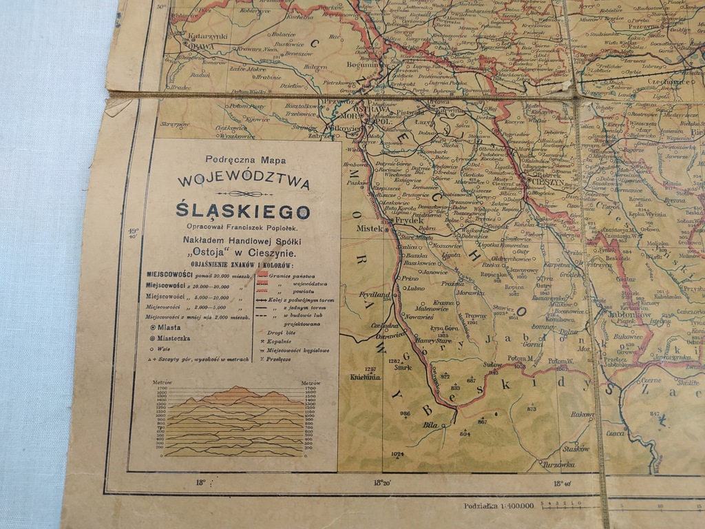 Mapa woj. Śląskiego 1921 F.Popiołek Ostoja Cieszyn - 12649594090 ...