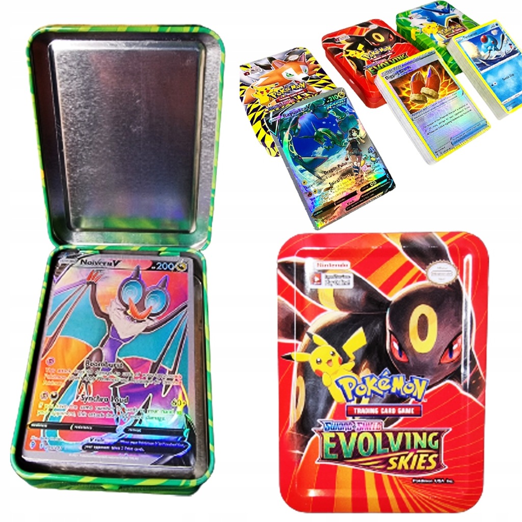 KARTY POKEMON 42 SZTUKI METALOWY BOX ZESTAW KART - 11312553307 ...