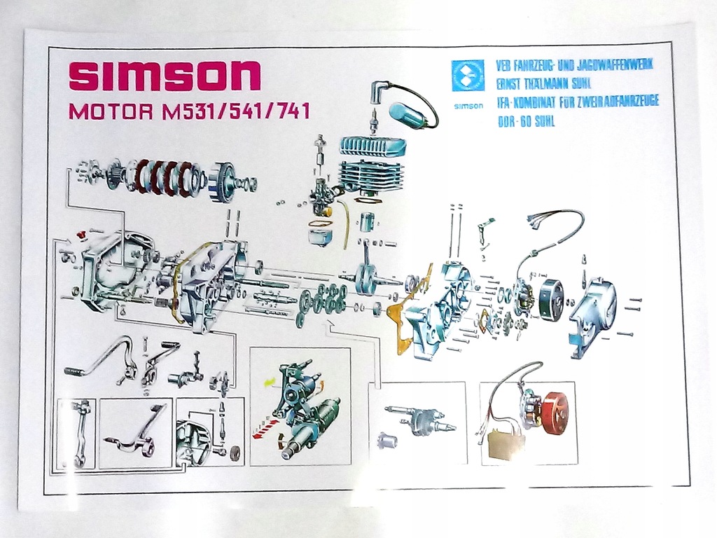 PLAKAT SCHEMAT SILNIK SIMSON S51 SR50 50cm x 70cm - 7471951232 ...