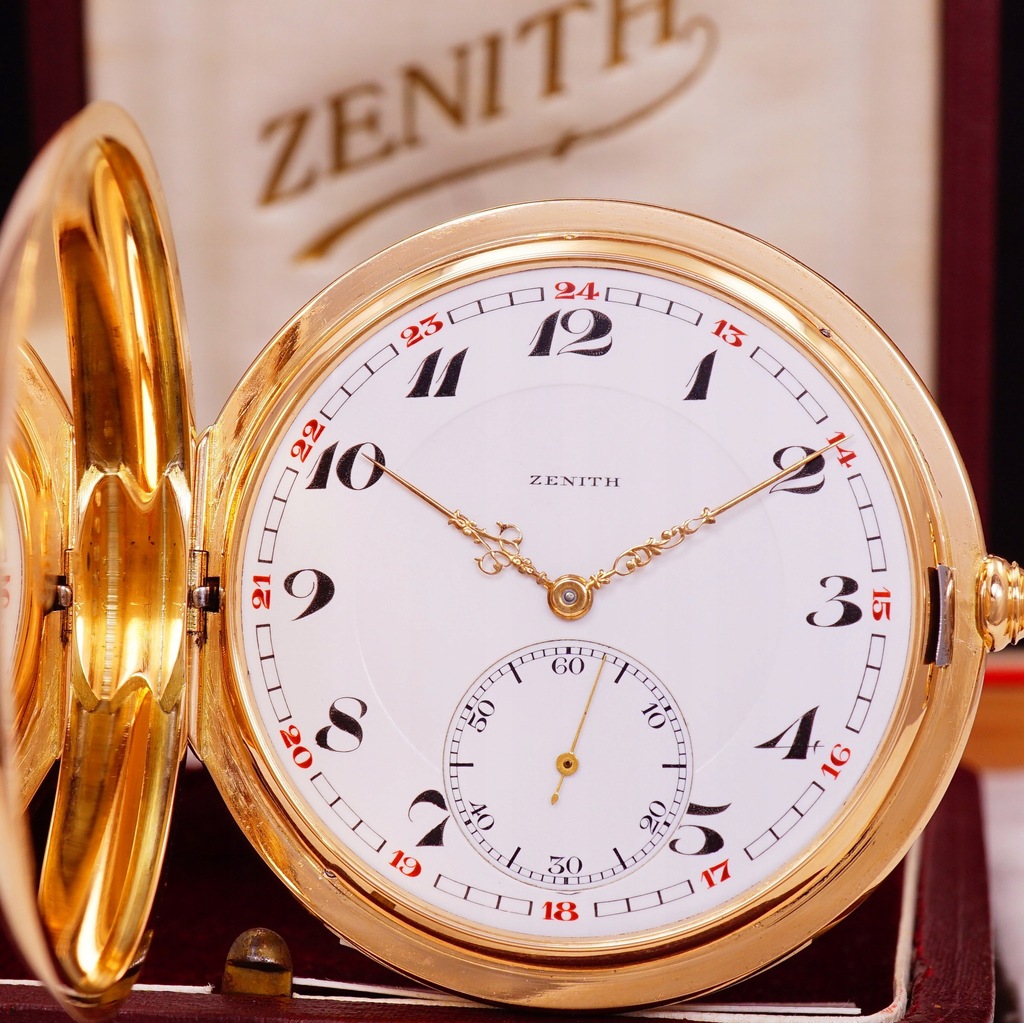 ZENITH złoty zegarek kieszonkowy 18K savonette 1917 rok + box ...