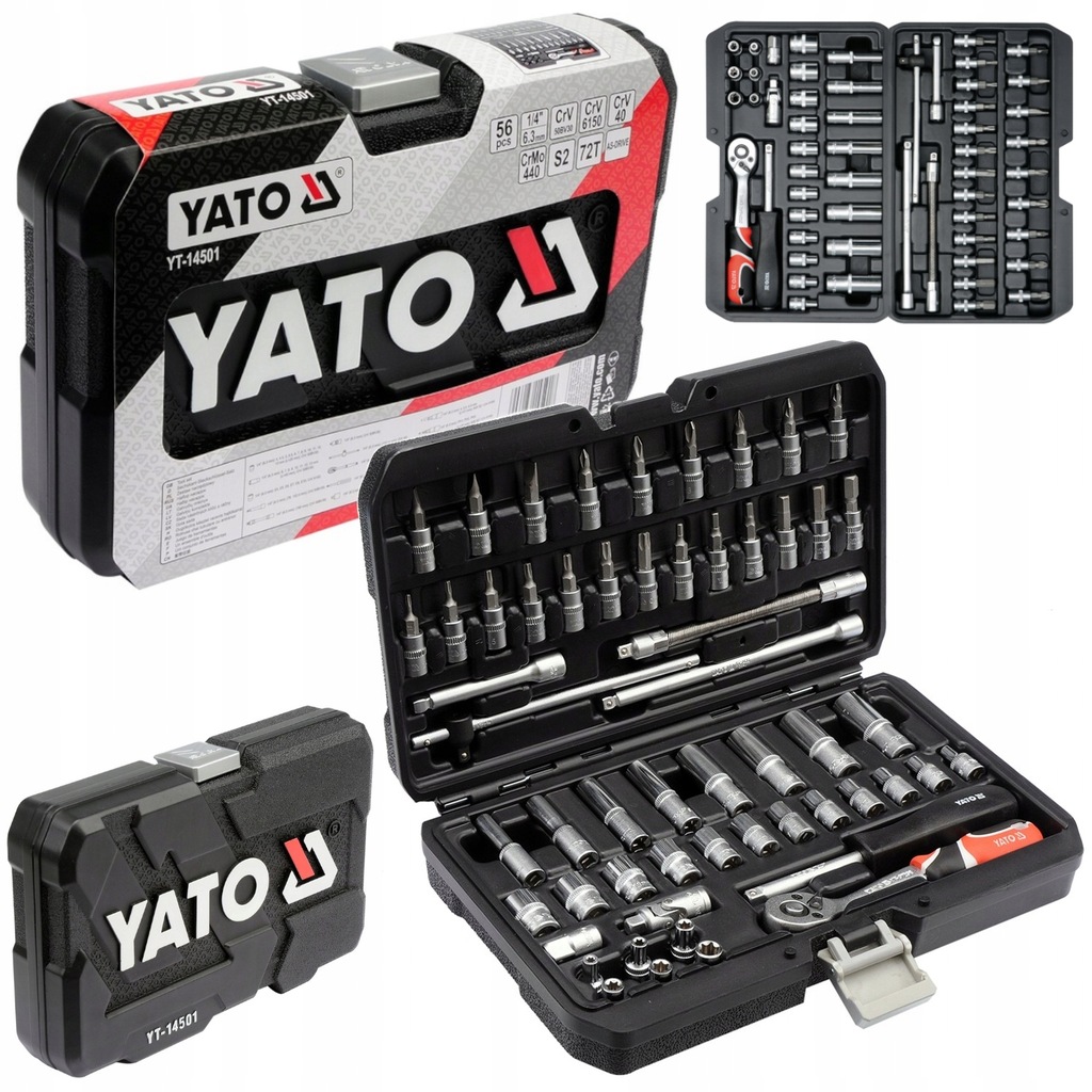 ZESTAW KLUCZY NASADOWYCH NARZĘDZI YATO 1/4'' 56el KLUCZE NASADOWE WALIZKA - 17378237422 ...