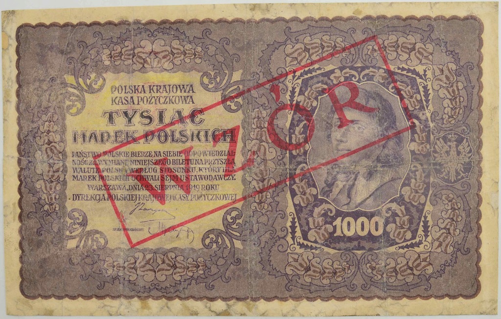 22.di.II RP, 1 000 Marek Pol.1919 WZÓR, rzadki, St.3/4+ - 14415930210 - oficjalne archiwum Allegro