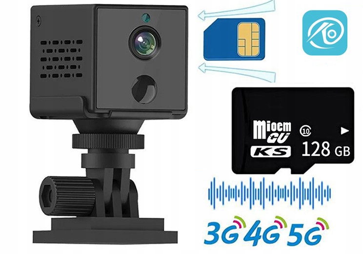 MINI KAMERA BEZPRZEWODOWA NA BATERIE FULL HD GSM NA KARTĘ SIM 128GB SD ...