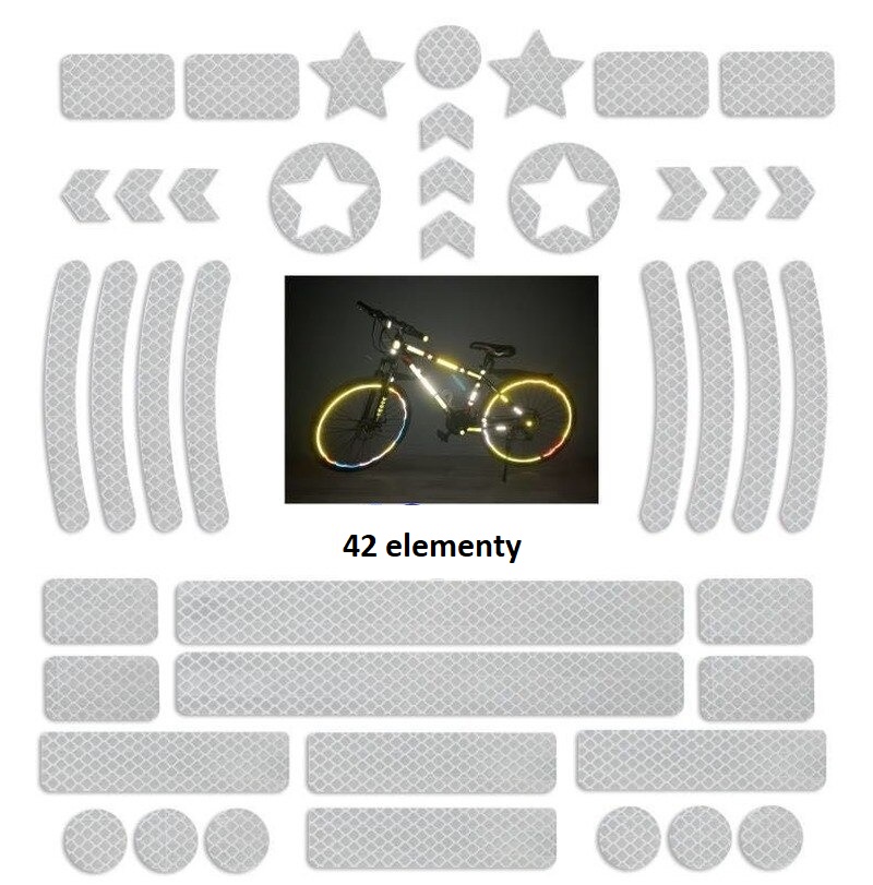 DUŻY ZESTAW 42 el. NAKLEJKI ODBLASKOWE na Rower - 11099580993 ...