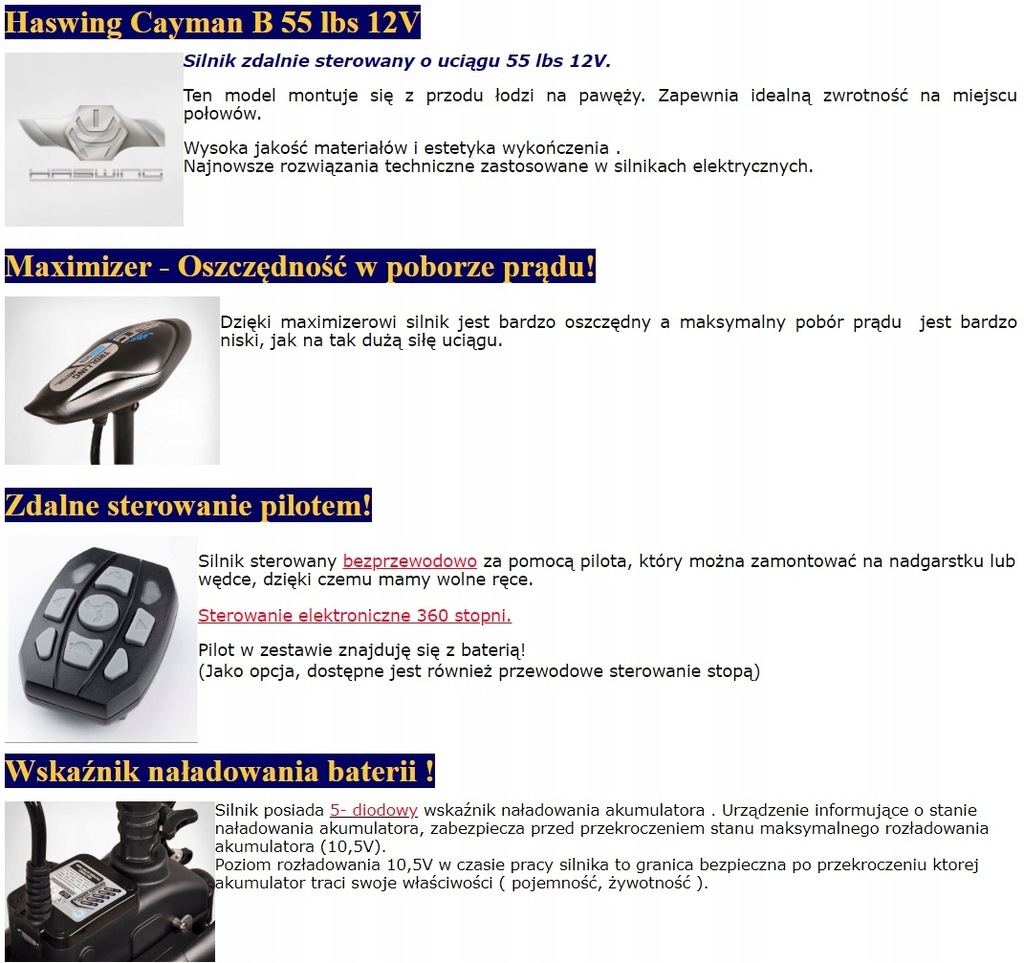 SILNIK dziobowy Haswing Cayman B55 12V Pilot BIAŁY - 9550188720 - oficjalne archiwum Allegro