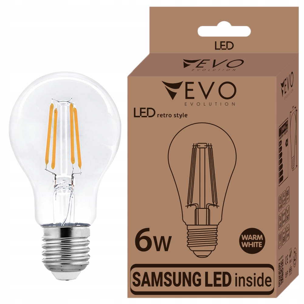 5 x E27 LED FILAMENT 6W 2700K EDISON RETRO VINTAGE - 7563830092 ...
