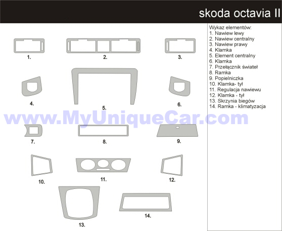 SKODA OCTAVIA PANEL 3D OKLEINY KOKPITU NAKLEJKI - 11238739126 ...