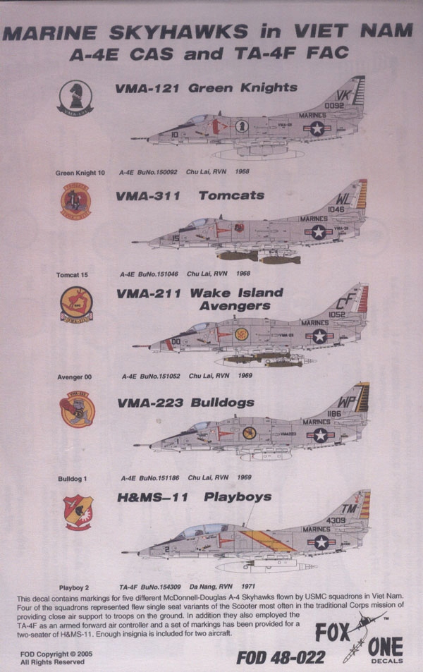 Fox One Decals 48-022 Marine Skyhawks in Viet Nam 1/48 - 14452325990 ...