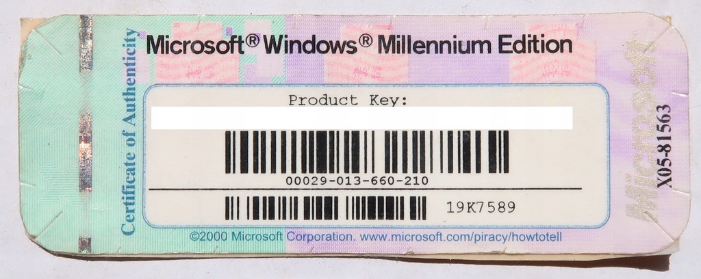 Naklejka Windows Millenium Edition klucz - 12373904847 - oficjalne ...