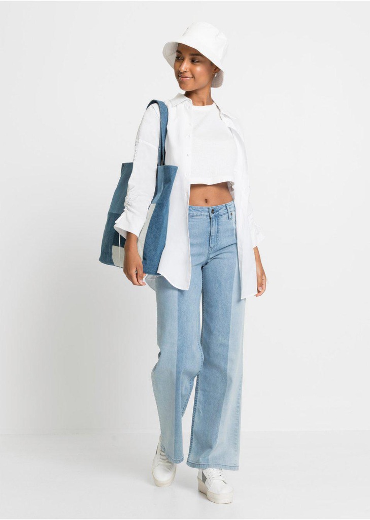 HN1010 SZEROKIE JEANSY DWUKOLOROWE __48 - 13408047947 - oficjalne archiwum Allegro