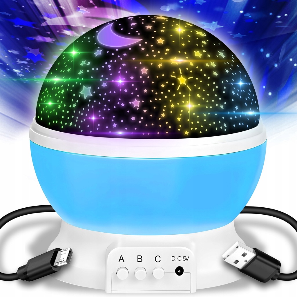 LAMPKA NOCNA PROJEKTOR GWIAZD NIEBA LAMPA OBROTOWA RZUTNIK DLA DZIECI LED - 14784592559 ...
