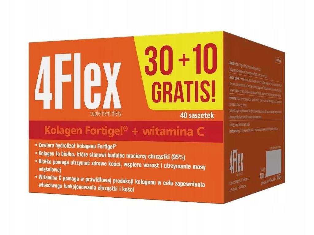 4FLEX 40 saszetek KOLAGEN WITAMINA C ZDROWE STAWY - 11798141812 - oficjalne archiwum Allegro