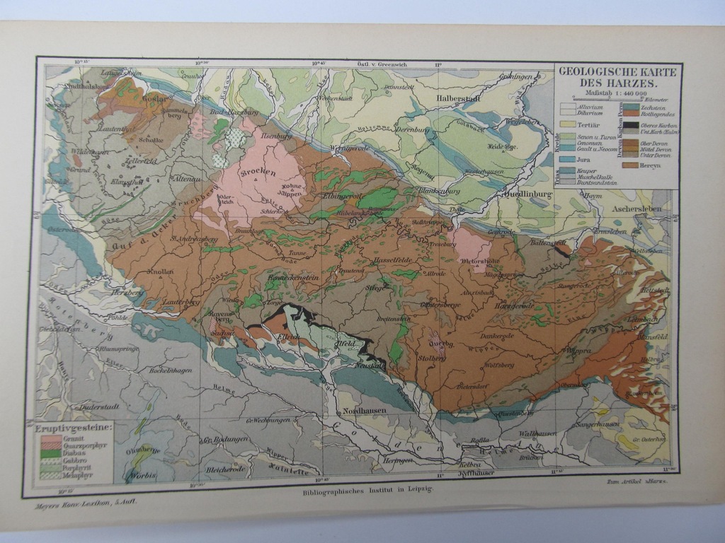 GEOLOGIA GÓRY HARZ NIEMCY mapa geologiczna 1897 r. - 7199125185 ...