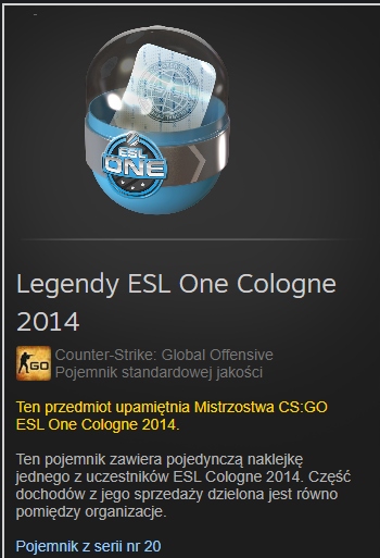 Kapsuła CS:GO 15 szt. Legendy ESL One Cologne 2014 - 12966796253 - oficjalne archiwum Allegro