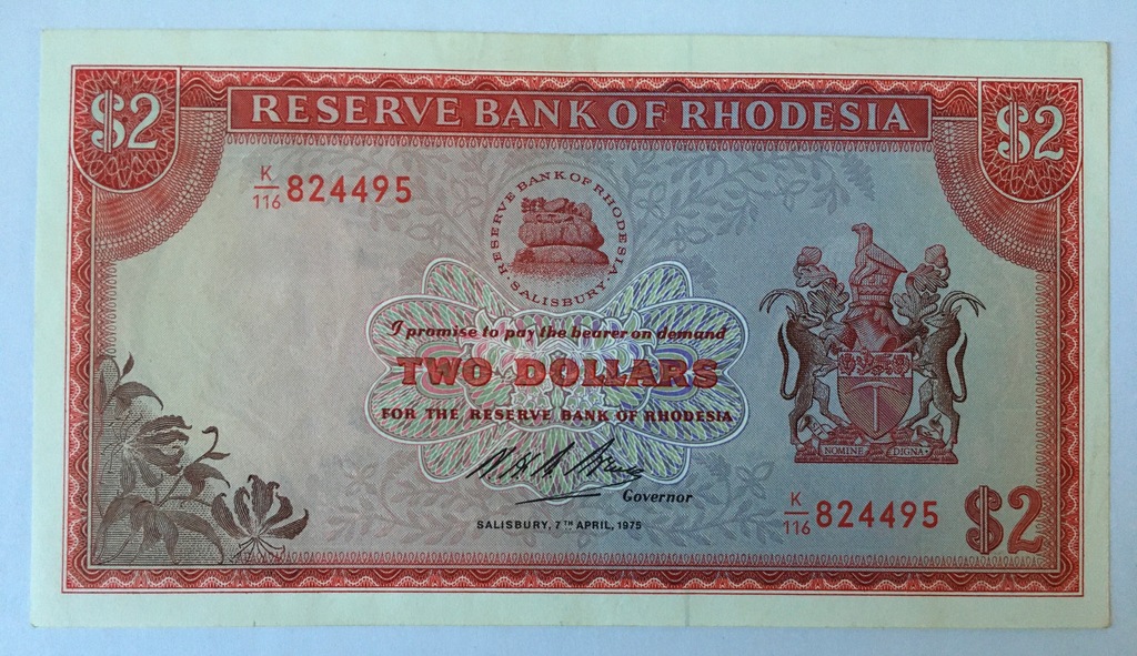 RODEZJA, 2 DOLARY 1975 - UNC - 13208413968 - oficjalne archiwum Allegro