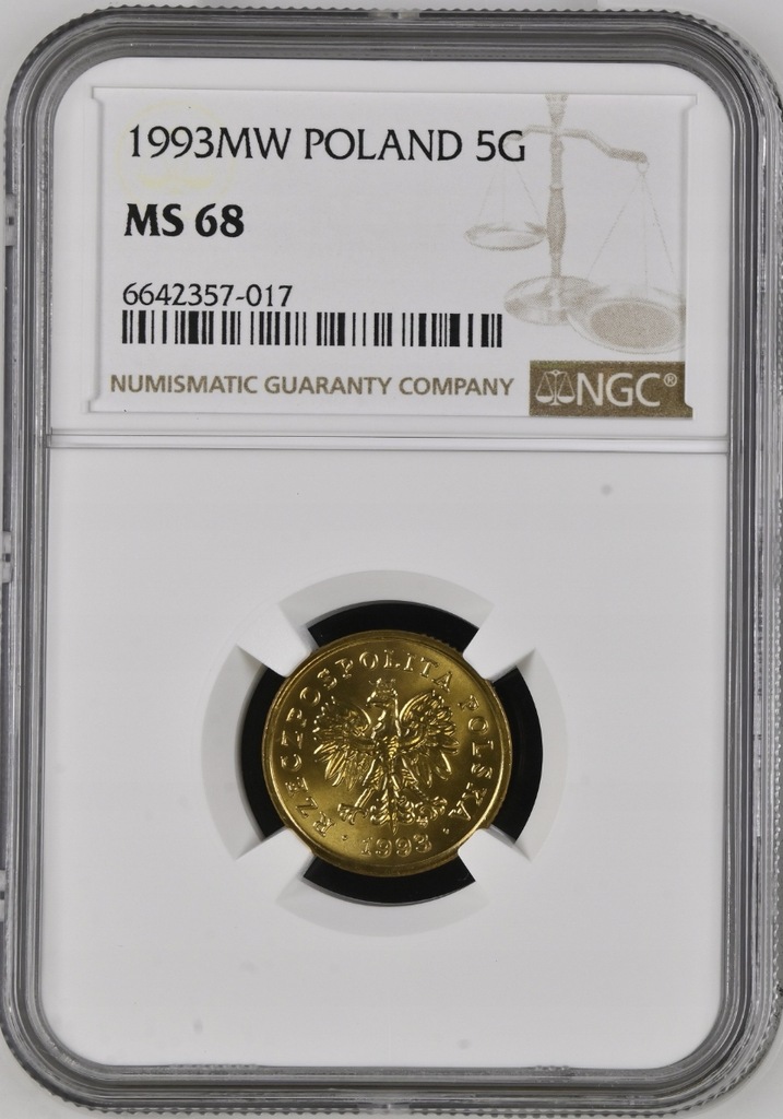 5 gr groszy 1993 - NGC MS68 MAX NOTA - 15199168953 - oficjalne archiwum Allegro
