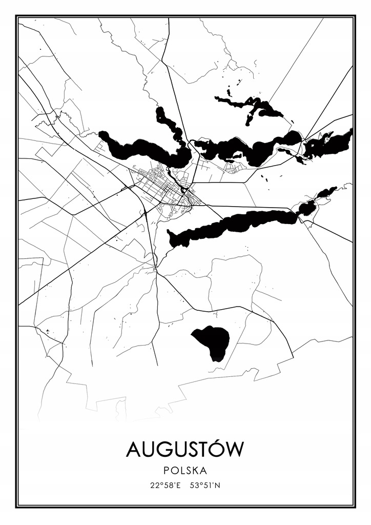 Mapa czarno biała Plakat Augustów 50x70cm - 12970942931 - oficjalne ...