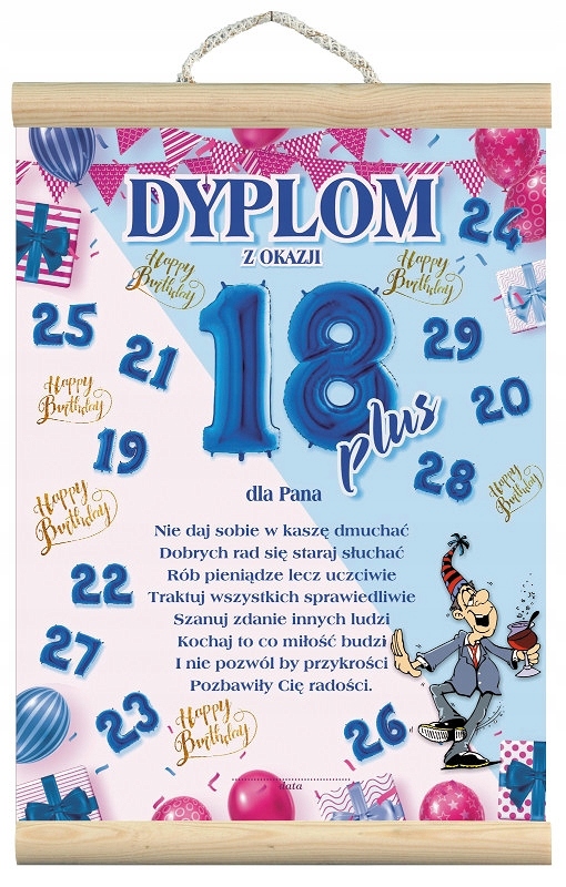 Dyplom z życzeniami na 18 urodziny Prezent - 10995224846 - oficjalne archiwum Allegro