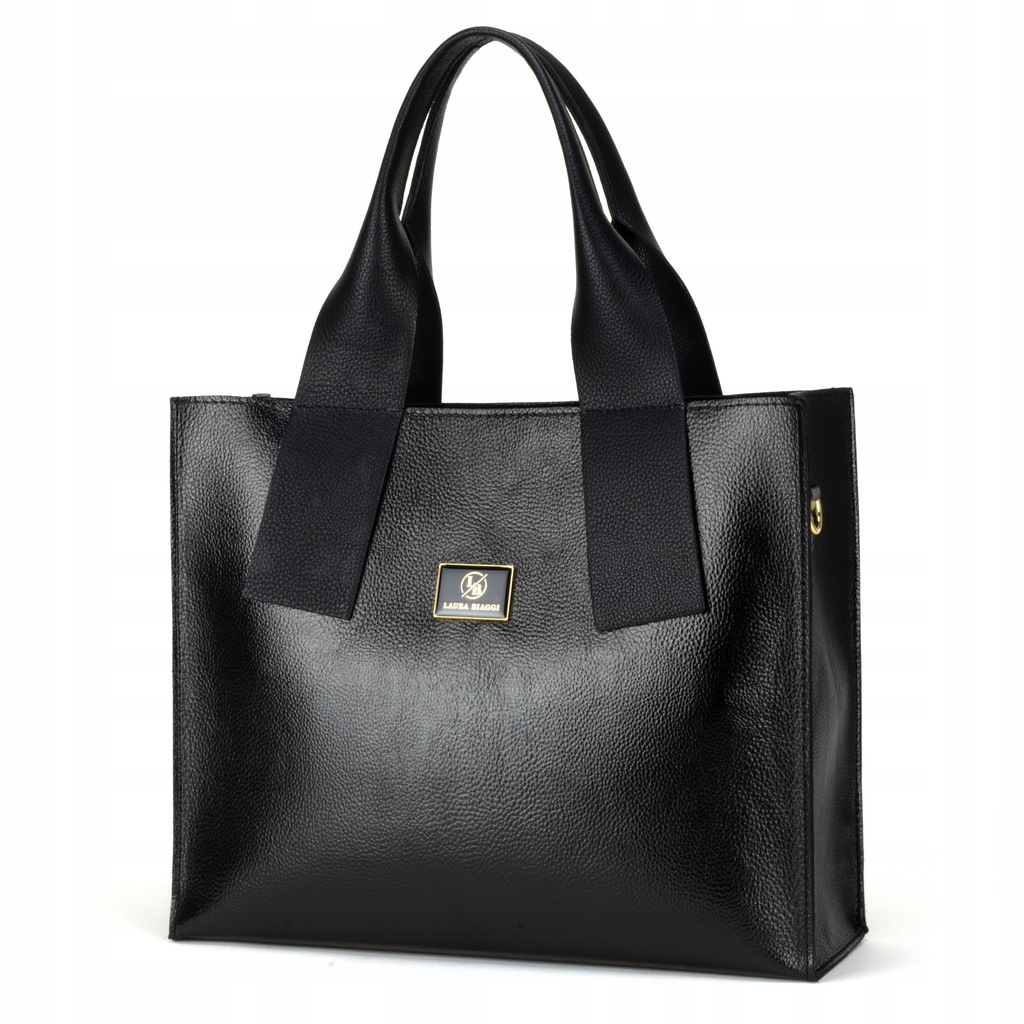TOREBKA SHOPPER CZARNA A4 TORBA LAURA BIAGGI LOGO - 11399151095 - oficjalne archiwum Allegro