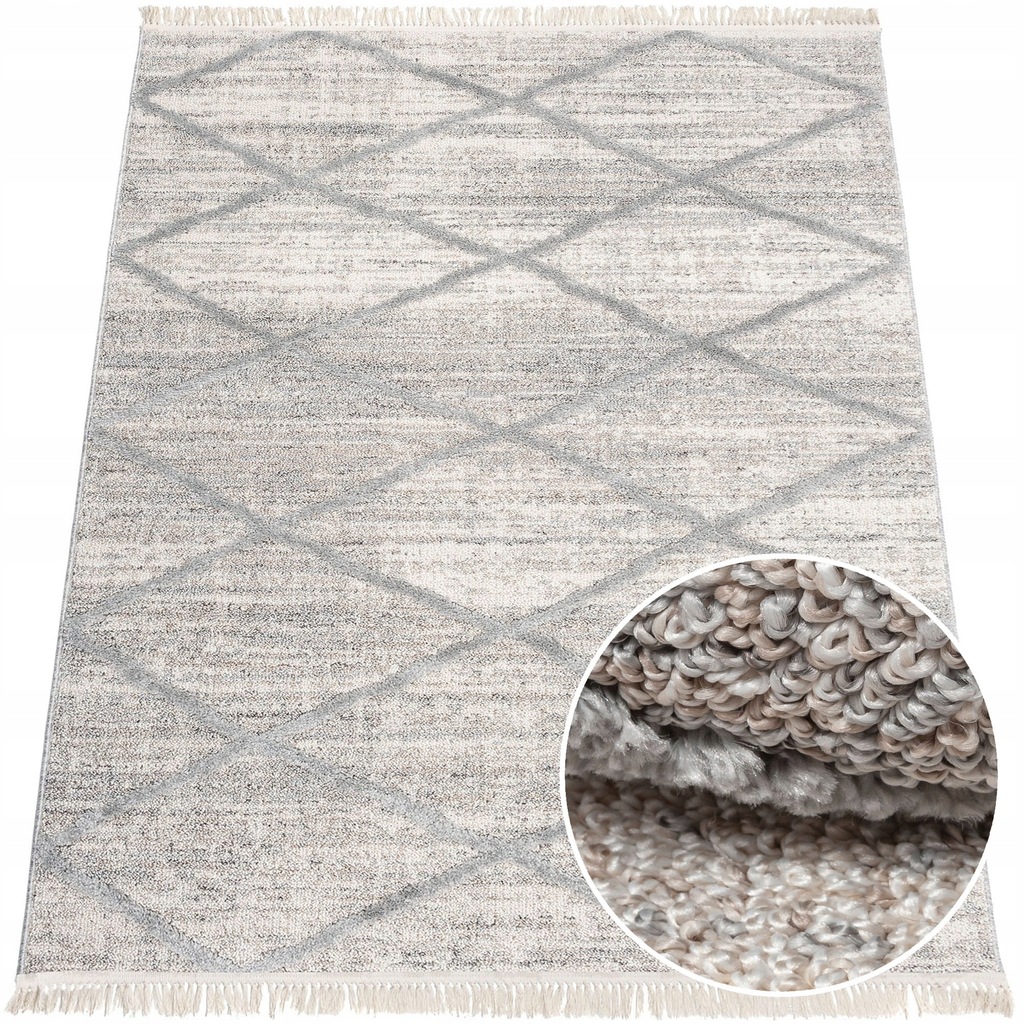 Dywan Etno Boho Fryz Romby z Frędzlami 120x160 cm - 11077637399 ...