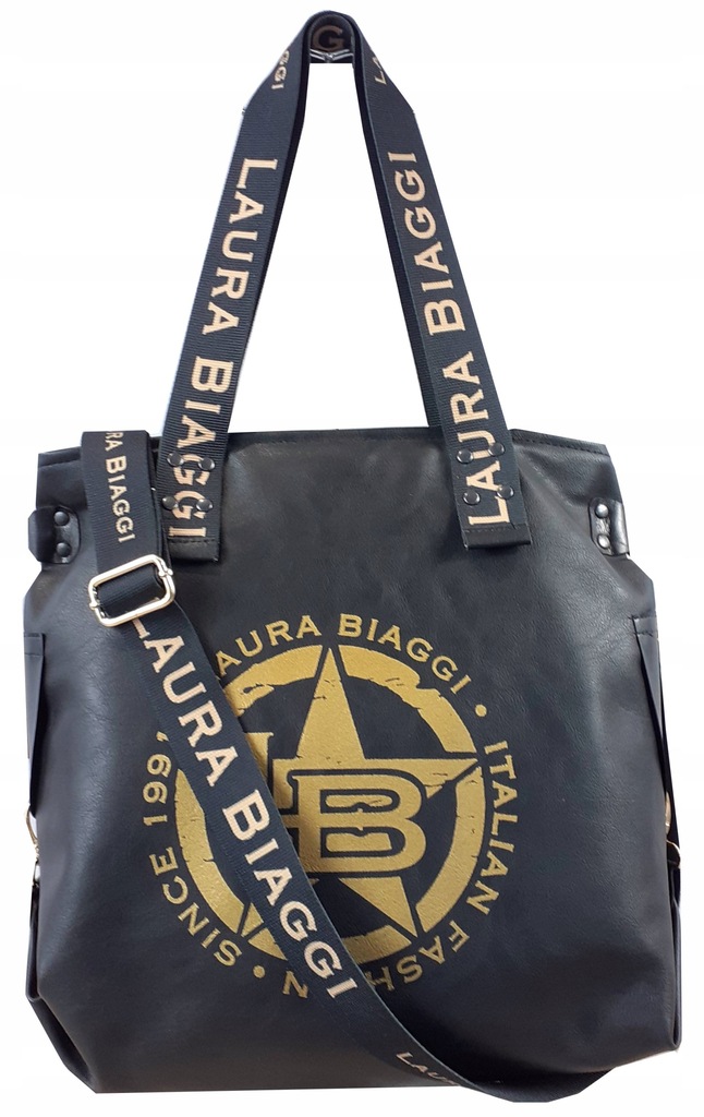 LAURA BIAGGI torba ZŁOTA torebka CZARNA shopper A4 - 10495729632 - oficjalne archiwum Allegro