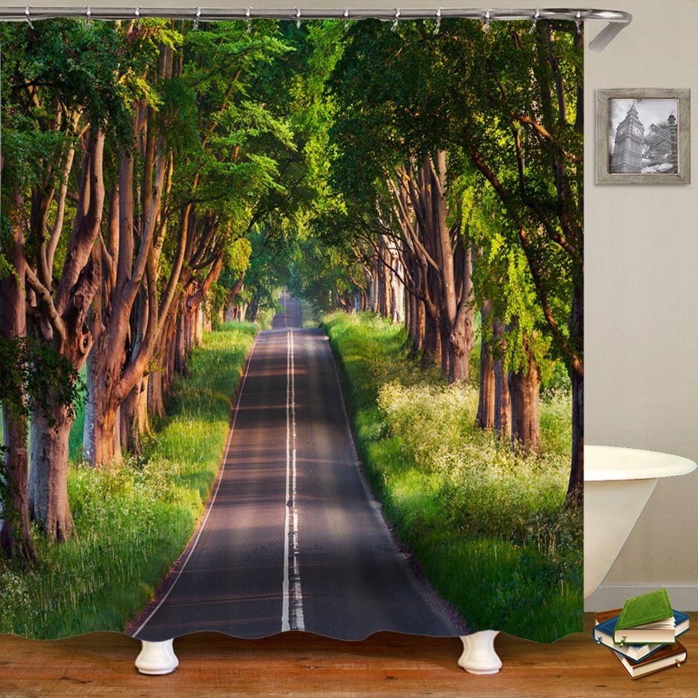 ZASLONA PRYSZNICOWA 3D las naturalny krajobraz - 12543536605 ...