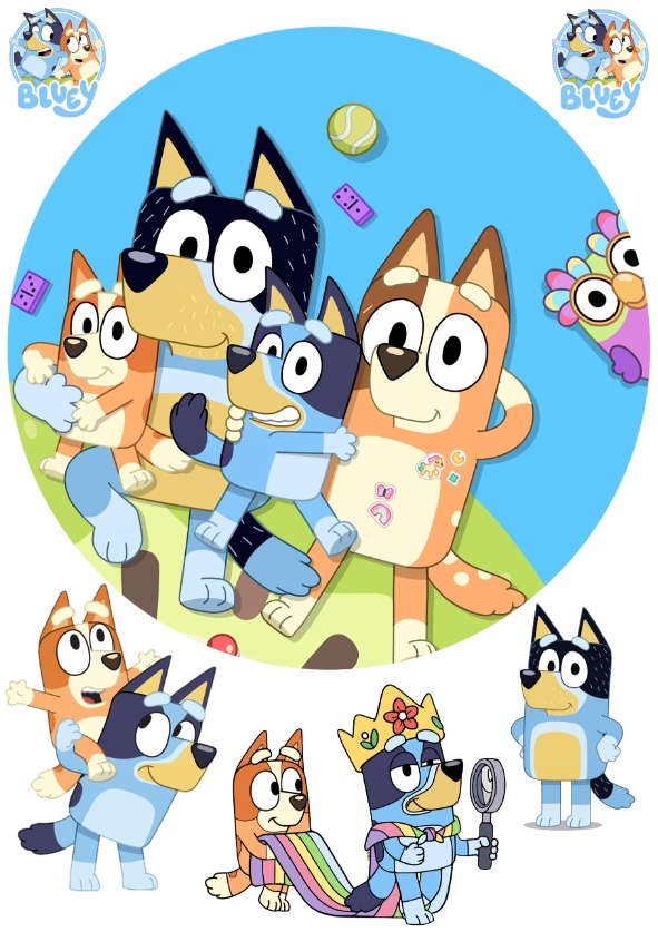 Opłatek na Tort BLUEEY BLUE Ozdoba Urodziny Postacie Okrąg Wydruk ...