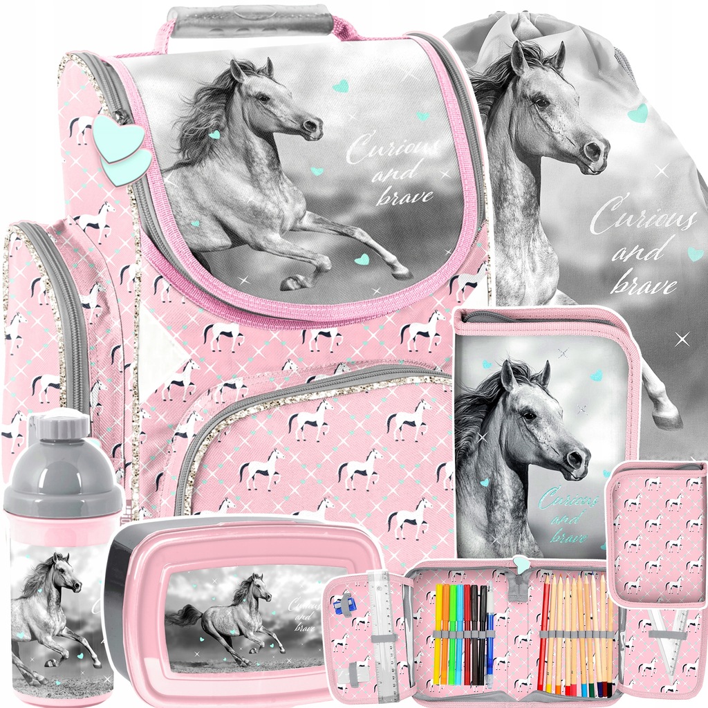 TORNISTER SZKOLNY KONIE DLA DZIEWCZYNKI ZESTAW KOŃ - 13341100412 - oficjalne archiwum Allegro