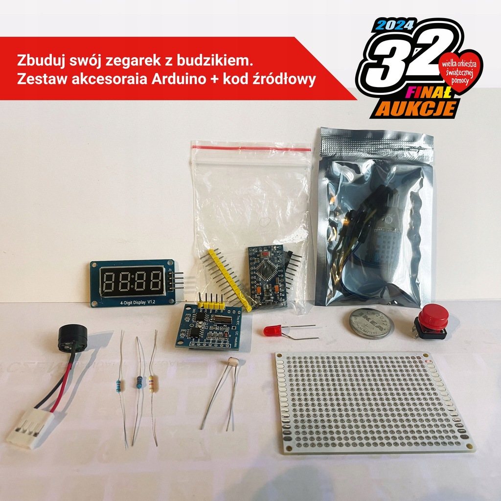 Zbuduj swój zegarek z budzikiem. Zestaw akcesoraia Arduino + kod ...
