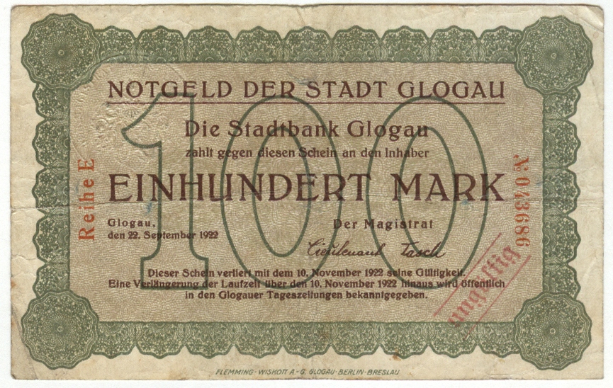 GLOGAU - GLOGOW - 100 Mark - 1922 - 13246987492 - oficjalne archiwum ...