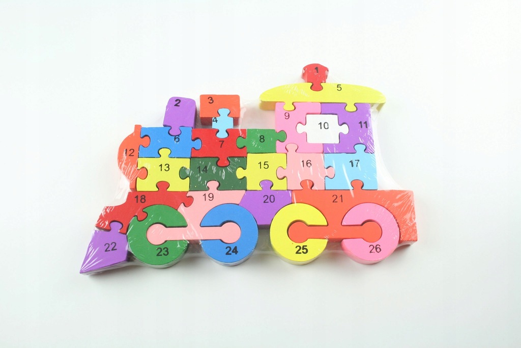 DREWNIANE PUZZLE LITERY CYFRY 3D UKŁADANKA LOKOMOT - 11359142105 ...